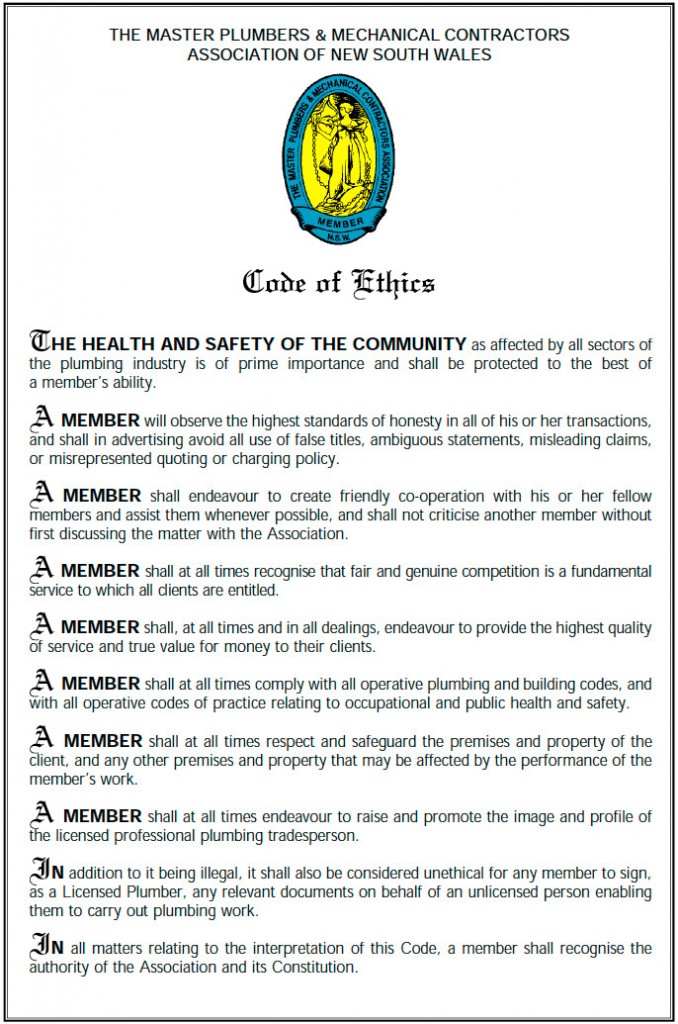Code of Ethics - Mark Ellison Plumbing